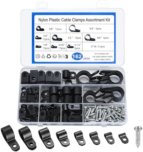 GTSE 100 Pack of Black Nylon P-Clips, 5.0mm (3/16”) Diameter, Plastic ...