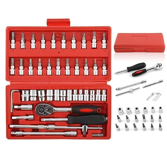 Buy ARUNA 46Pc Socket/Ratchet Set 1/4' Sq. Drive Car Repair Tool ...
