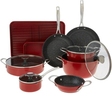 Amazon.com: Curtis Stone 14-Piece Stacking Cookware Set - Red 10x7 ...