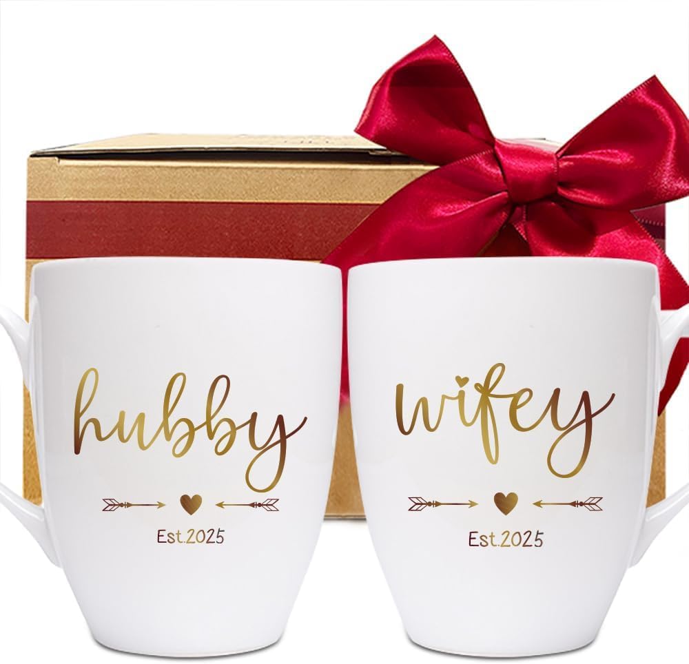 Amazon.com: SRIHBET Hubby & Wifey Est 2025 Coffee Mugs, Wedding Gift ...