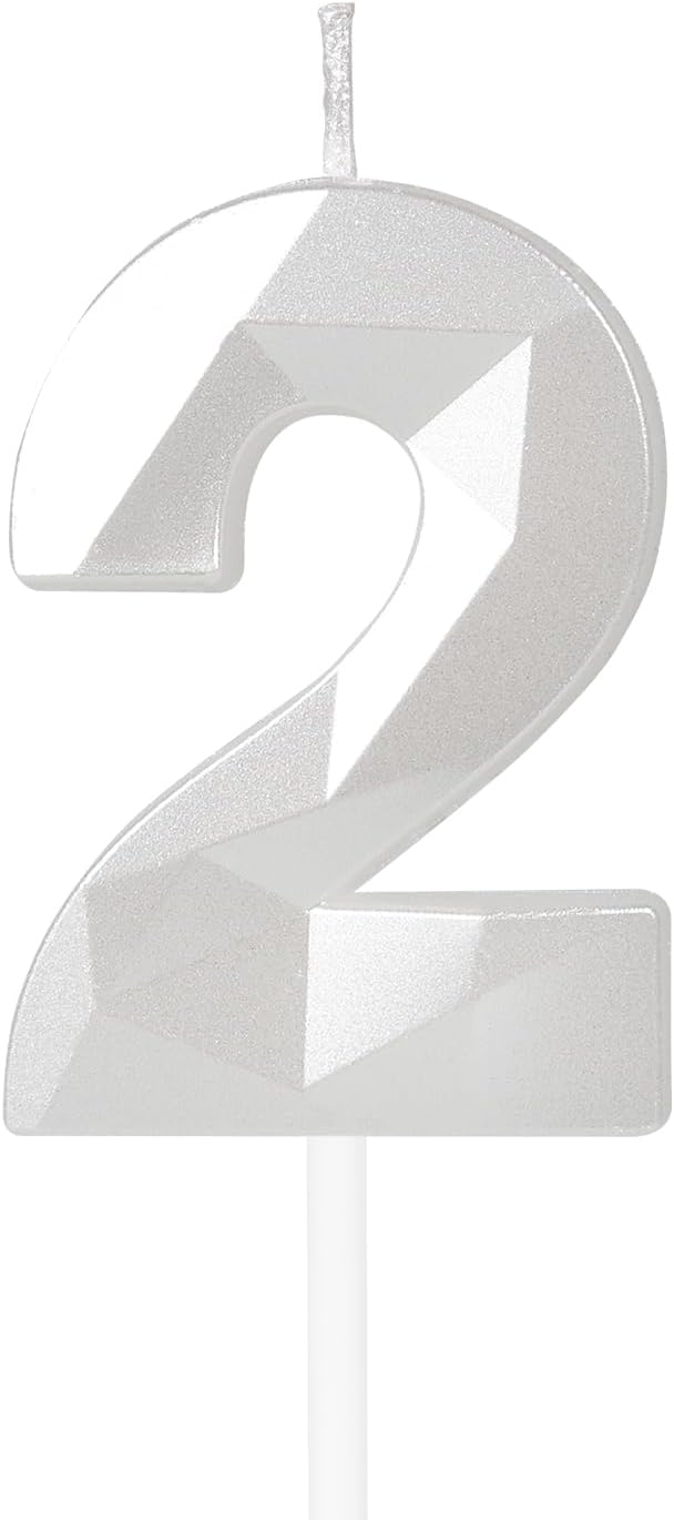 Amazon.com: Number 2 Candles,2nd Birthday Candles,White Happy Birthday ...