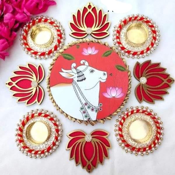 Buy Traditional PICHWAI Rangoli with Candle Holder and DIYAS Online at ...