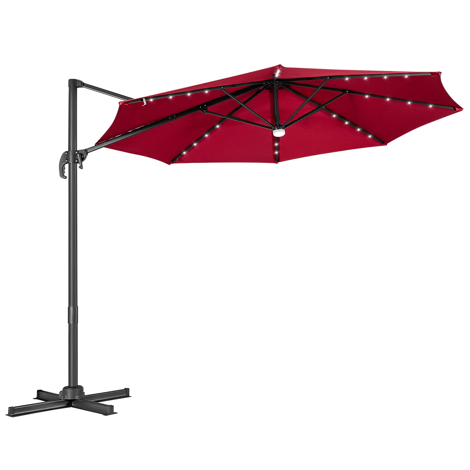 COSTWAY 3m Garden Parasol with Lights, 3 Positions Adjustable ...