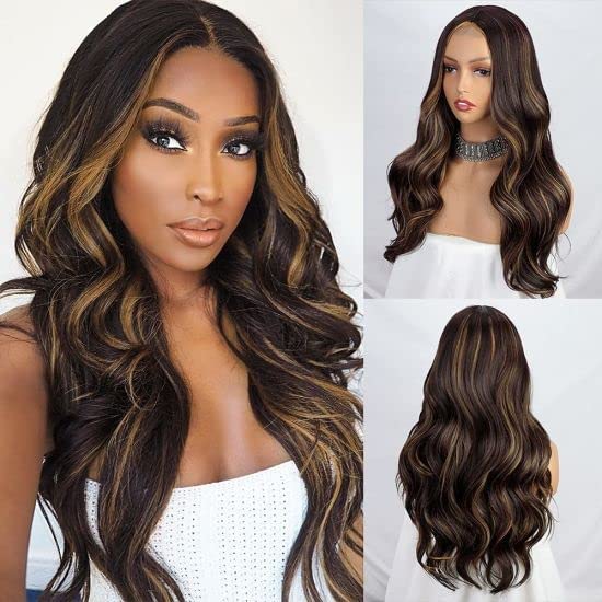 D-DIVINE HAIR Wig Long With Golden Highlight Hair For Women/Women Wigs ...