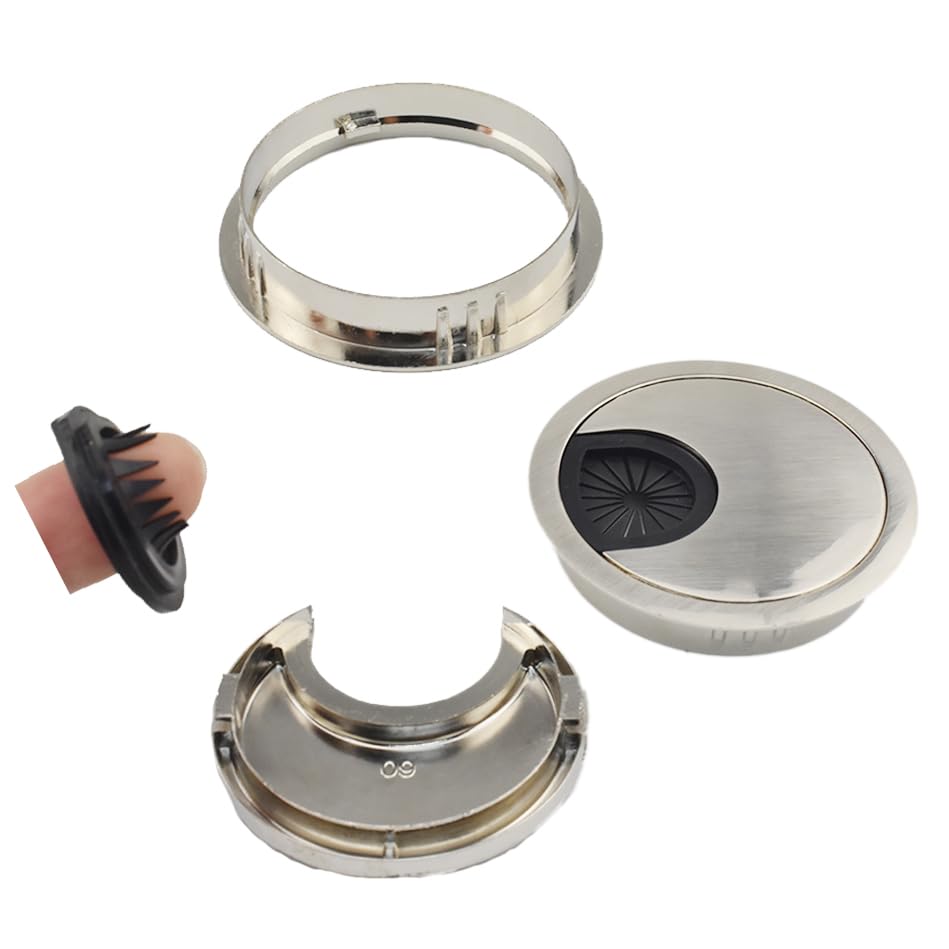 Snapklik.com : 2Pcs 24Inch/60mm Brushed Silver Zinc Alloy Desk Grommet ...