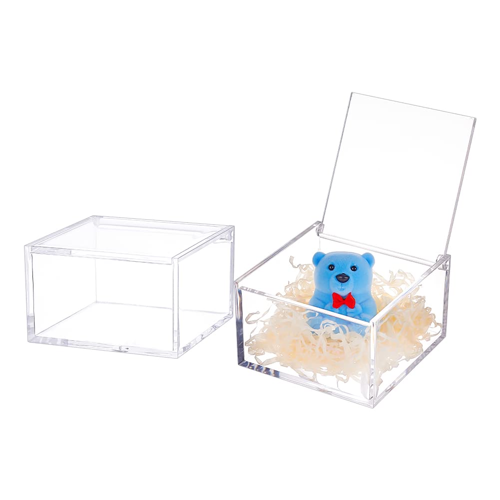 Amazon.com: BENECREAT 2Pcs Acrylic Box with Lid, 4x4x2.3inch Clear Cube ...