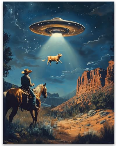 Amazon.com: Western UFO Cattle Abduction:Surreal Cowboy Scene-11x14 ...