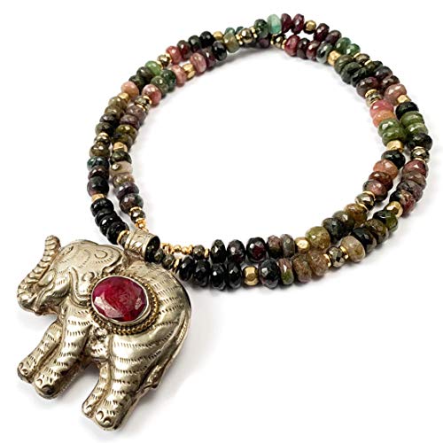 Amazon.com: Nepali Ruby Elephant Pendant on Watermelon Tourmaline ...