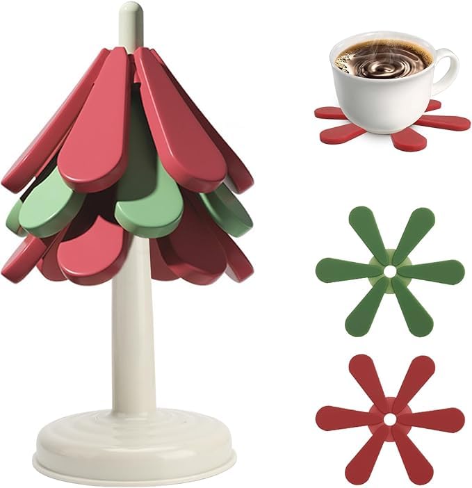 Amazon.com: Set of 3 Silicone Tree Coasters for Christmas Decor ...