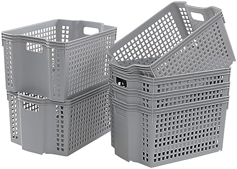 Amazon.com: Farmoon 5 Pack Plastic Stackable Storage Baskets, Grey ...