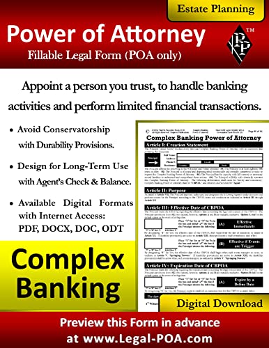 Complex Banking Power of Attorney: Fillable Legal Form ( POA ) Only ...