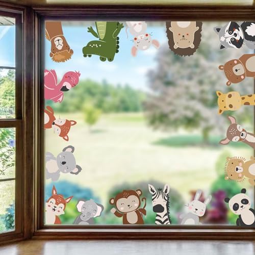 ORIGACH 9 Sheets Safari Animals Window Clings Wild Animals Window ...