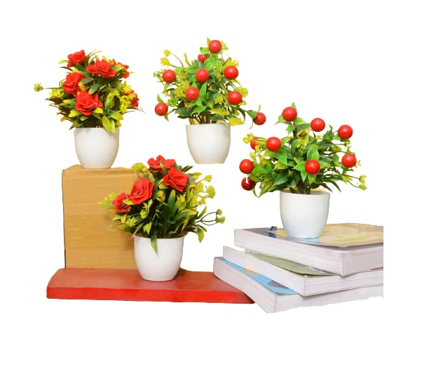 Buy HARIL Artificial Cherry & Rose Flower with Pot (2) Online at Low ...