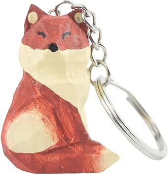 Amazon.com: WEIGANGFANG Woodcarving Fox KeyChains Wooden Red Fox Key ...