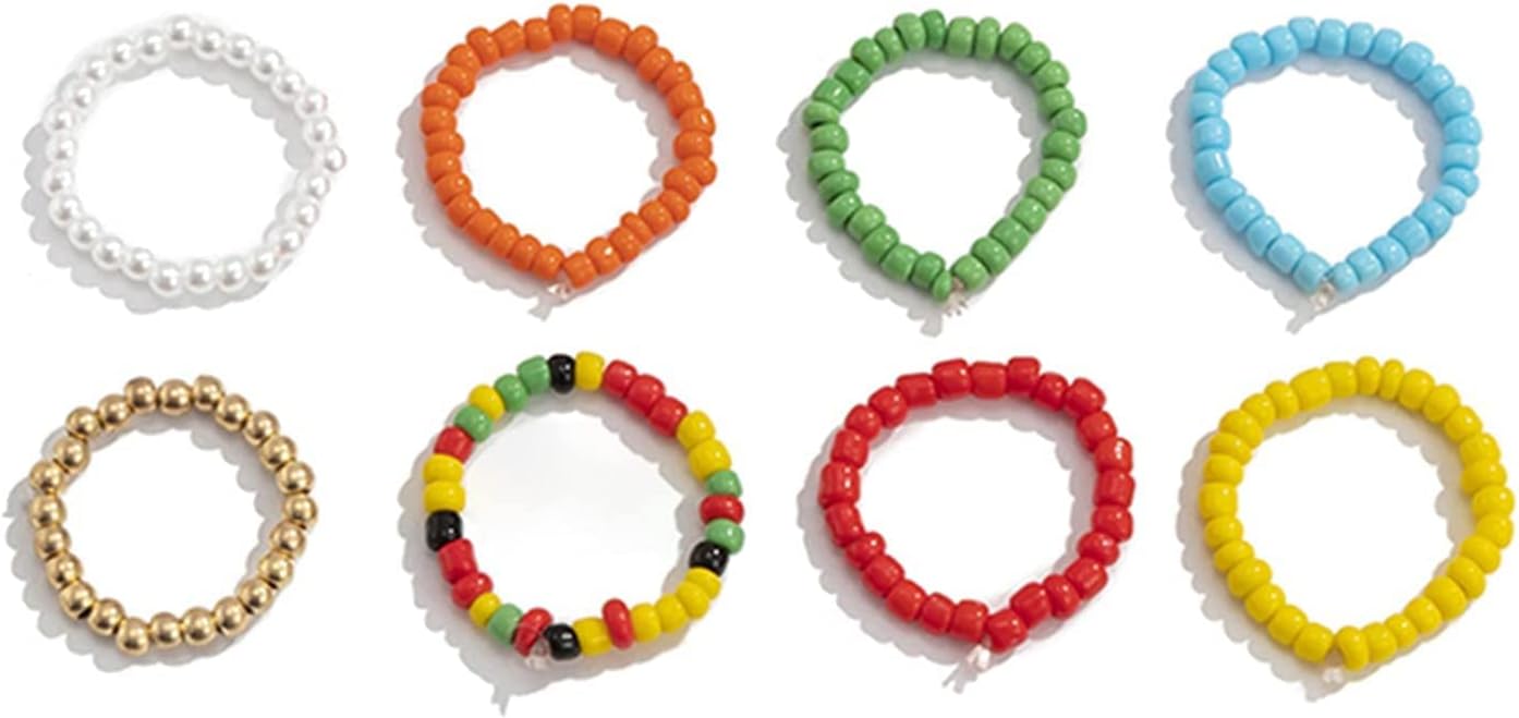 Amazon.com: 8 pcs Bead Rings Set Cute Handmade Beaded Rings Boho Beach ...