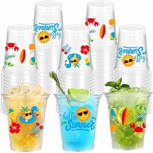 Amazon.com: Ovveroche 100 Pcs Summer Plastic Cups, Beach Party Favors ...