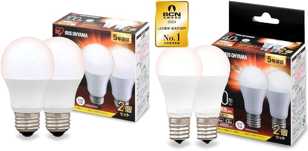 Amazon | 【セット買い】【E26】アイリスオーヤマ LED電球 100W形相当 電球色 口金直径26mm 広配光 密閉器具対応 LDA12L-G-10T62P + 【E17】LED電球 ...