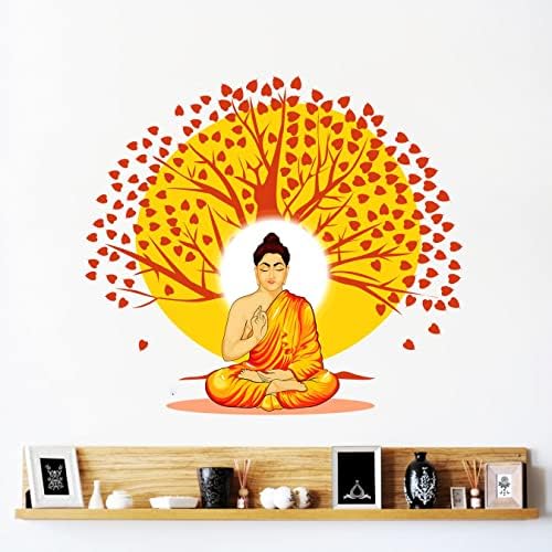 DivineDesigns Gautam Buddha & Red Tree Wall Sticker : Amazon.in: Home ...