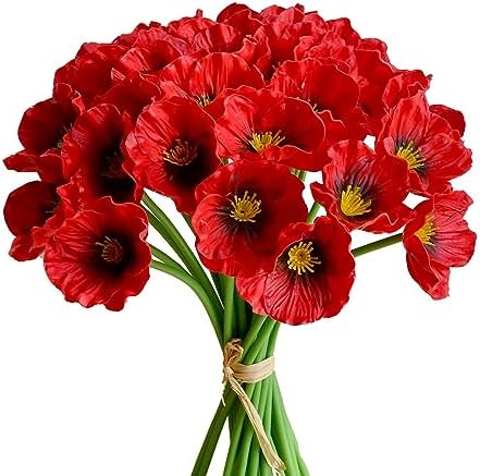 Amazon.com: 10PCS Red Poppies Artificial Flowers with Real Look/PU Real ...