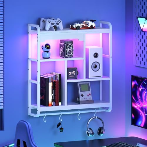 Amazon.com: HOOBRO Gaming Floating Shelves with LED Lights, 26.4" LED ...
