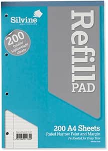 Silvine Refill Pad Headbound Perforated Punched Narrow Ruled Margin ...