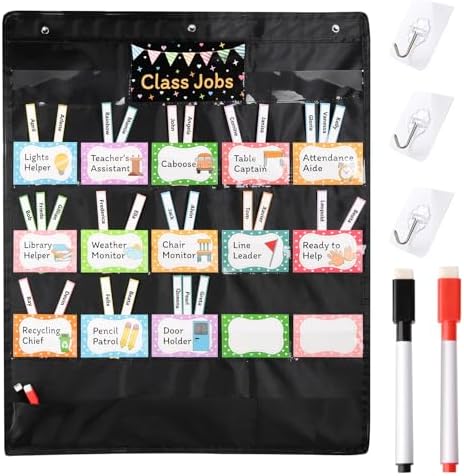 Amazon.com: suituts Class Jobs Pocket Chart with 18 Pockets and 3 ...