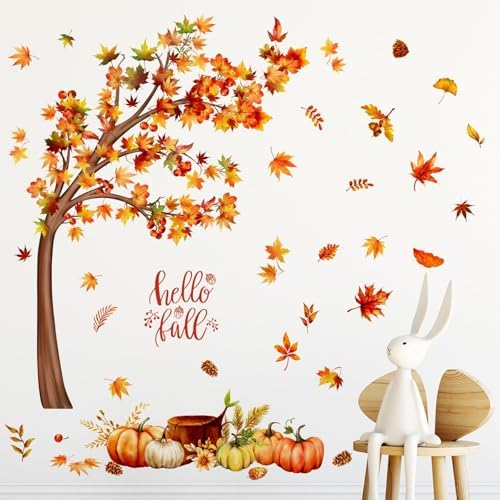 Amazon.com: wondever Fall Large Tree Wall Stickers Autumn Maple Leaves ...