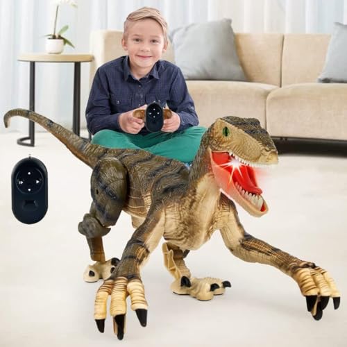 Remote Control Dinosaur Toy RC Dinosaur Velociraptor with LED Light and ...