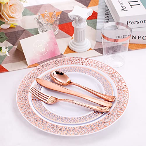 Snapklik.com : 175 Pieces Rose Gold Plastic Plates,Rose Gold Dinnerware ...