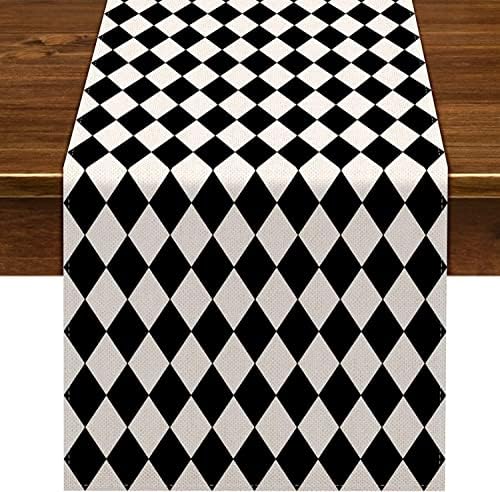 Amazon.com: Nepnuser Black and White Harlequin Table Runner 108 Inches ...