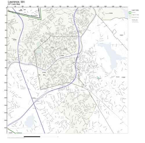 Amazon.com : ZIP Code Wall Map of Lawrence, MA ZIP Code Map Not ...