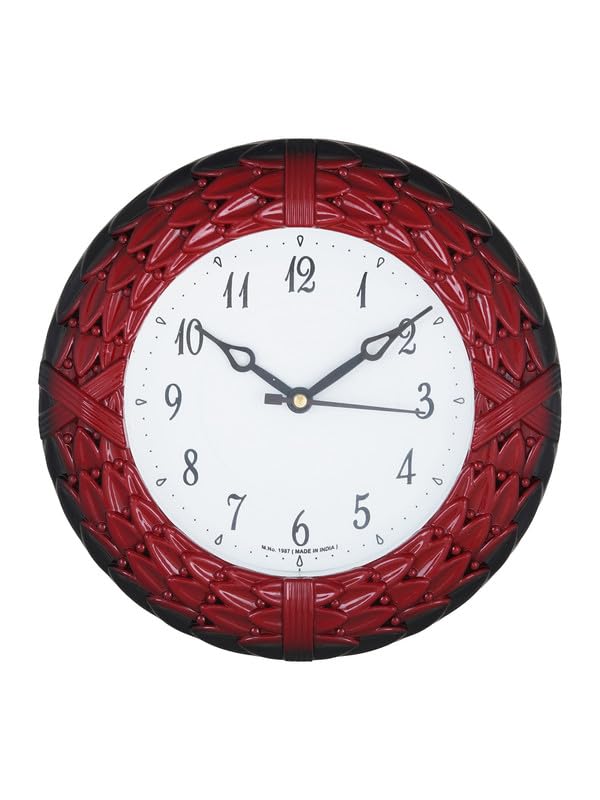 Buy CHRONIKLE Elegant Round Red Color Plastic Case Analog Wall Clock ...