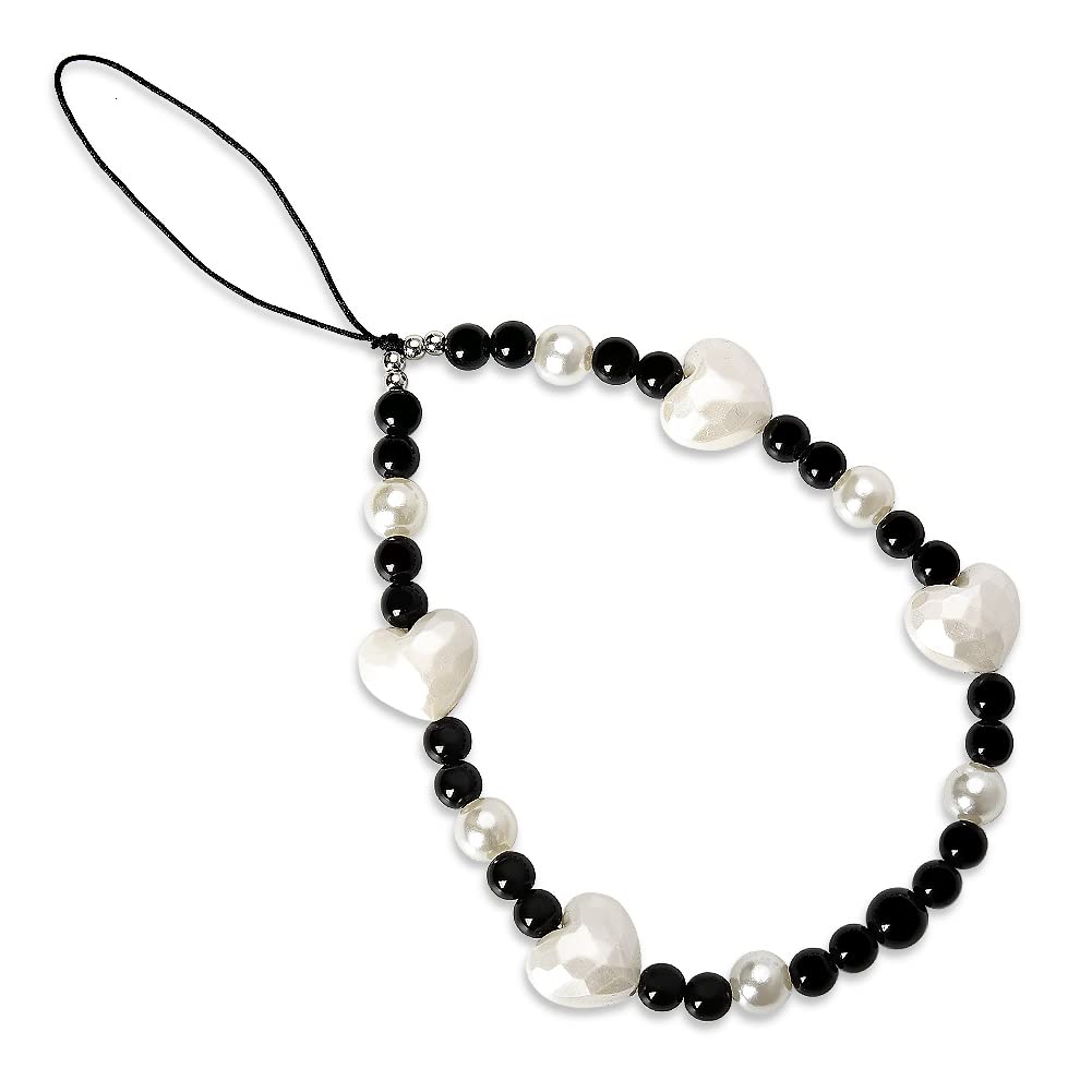 Amazon.com: Heart Phone Charm Beaded Phone Lanyard Wrist Strap Bead ...