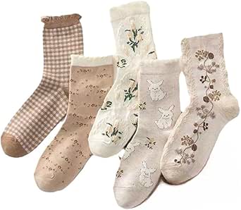 Amazon.com: Attria 5 Pairs Cute Fall Socks Fairycore Floral Ruffle ...