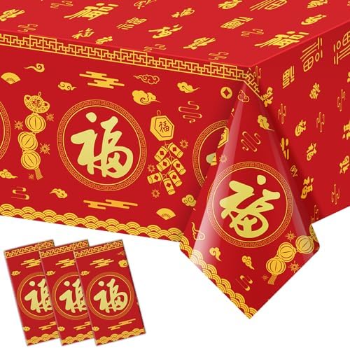Amazon.com: Fancy Land 3 Pack Chinese New Year Tablecloths Red Gold ...