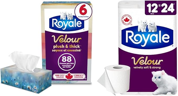 Royale Velour 3 Ply Facial Tissues (6 Boxes) + Royale Velour Toilet ...