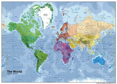 Physical/Political Map of the World - Size A0-84.1 x 118.9cm - Paper ...