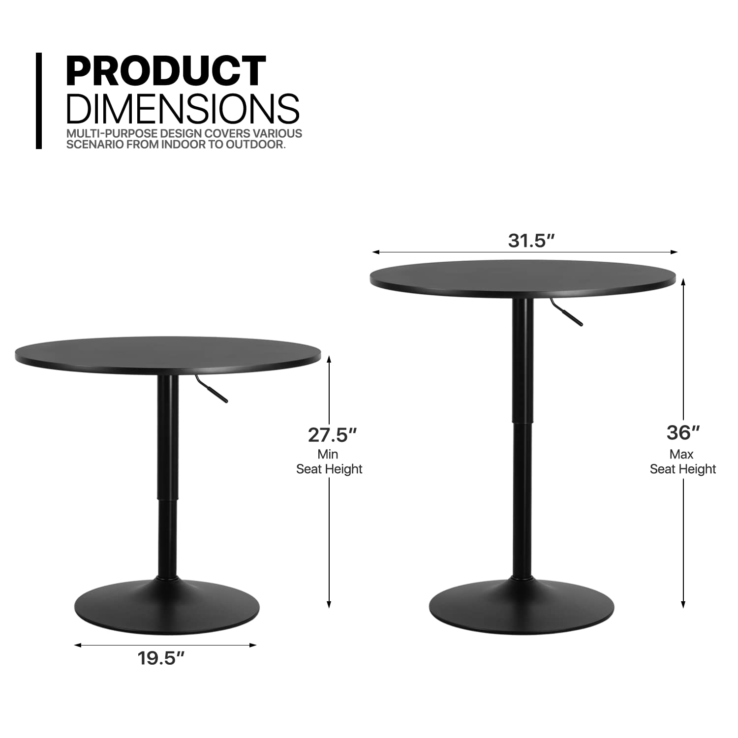 MoNiBloom Bar Table Round Cocktail Table, 31.5 Inch Adjustable-Heigh ...