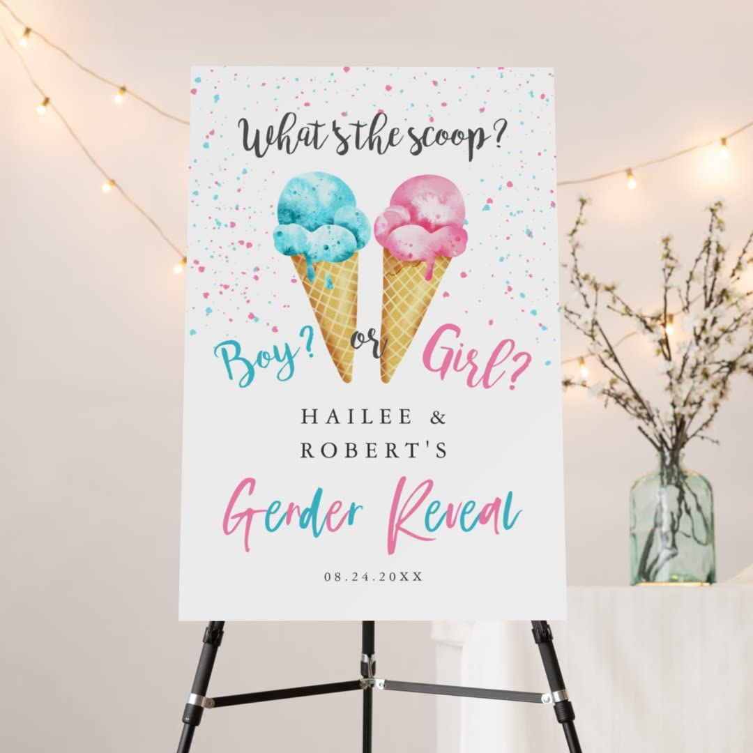 Amazon.com : Gender Reveal Welcome Sign Ice Cream What's The Scoop ...