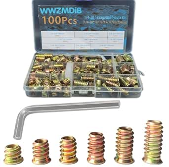 WWZMDiB 100 Pcs Threaded Inserts for Wood Kit 1/4-10, 13, 15, 17, 20 ...