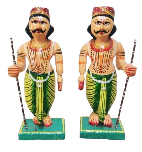 Buy Adilakshmi Wood Hand Crafted Dwarpalak 6.5inchs Set of 2 Kondapalli ...