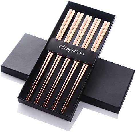 Buyer Star 5 Pairs Korean Chopsticks, Rose Gold Steel Metal Reusable ...