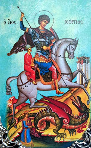 Wooden Greek Christian Orthodox Wood Icon of Saint George Riding His ...