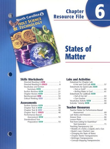 North Carolina Holt Science & Technology Chapter 6 Resource File ...
