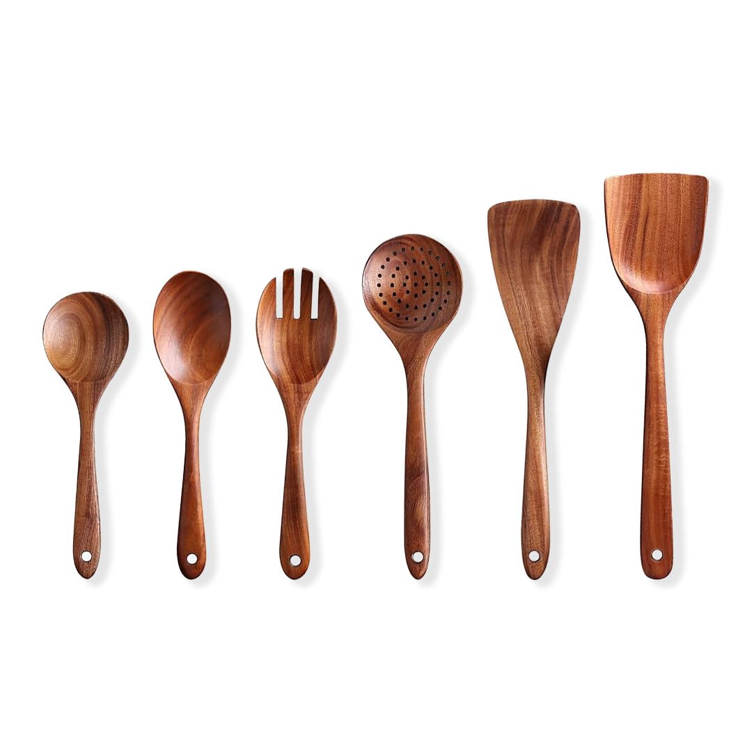 Amazon.com: 6 Piece Wooden Utensil Set for Cooking – Wooden Kitchen ...