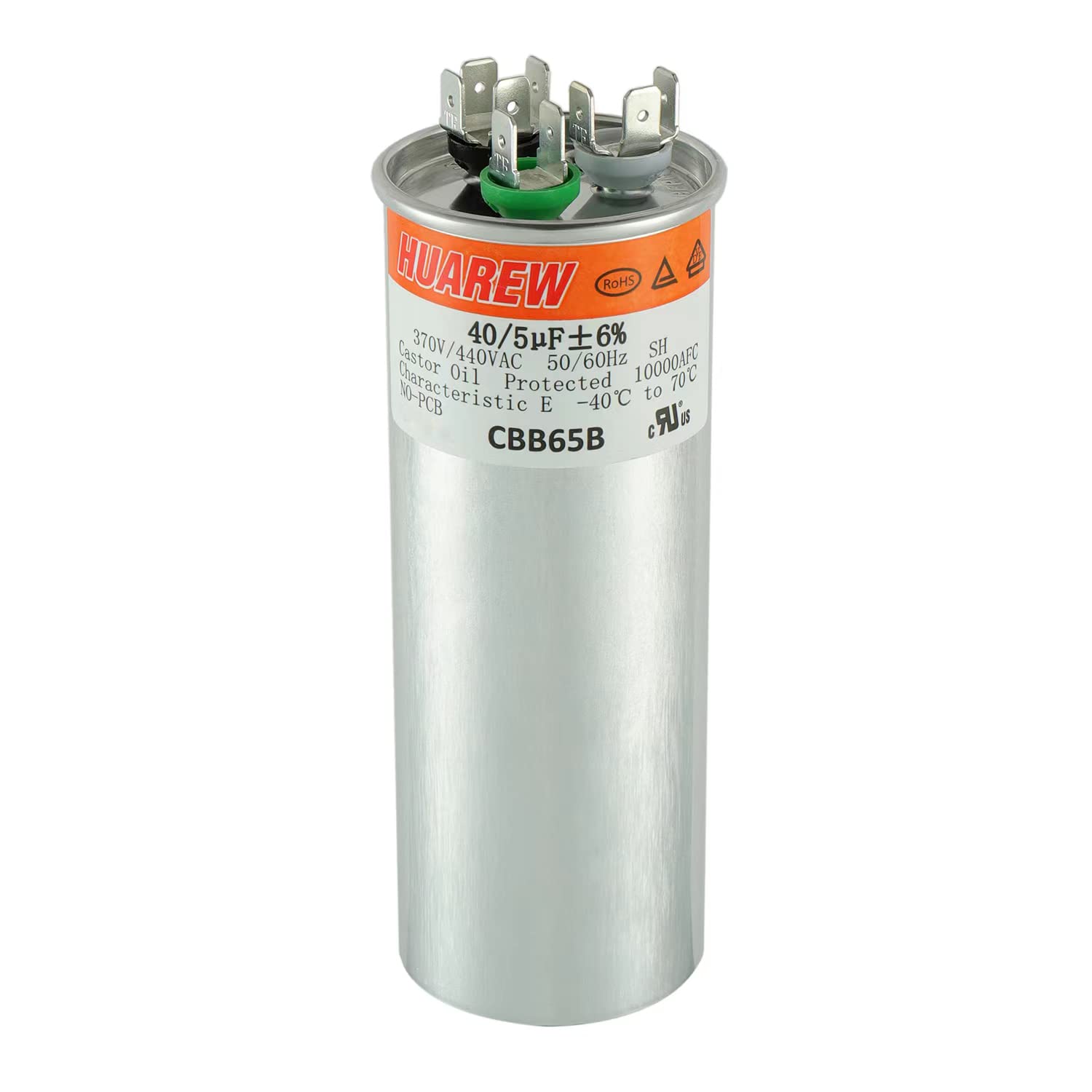 HUAREW 40/5 uF 40+5 MFD ±6% 370V/440V CBB65B AC Capacitor Dual Run Round Capacitor Replacement ...