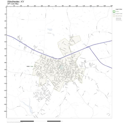 Amazon.com : ZIP Code Wall Map of Winchester, KY ZIP Code Map Laminated ...