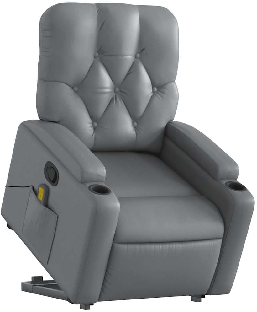Amazon.com: vidaXL Gray Faux Leather Power Lift Massage Recliner ...