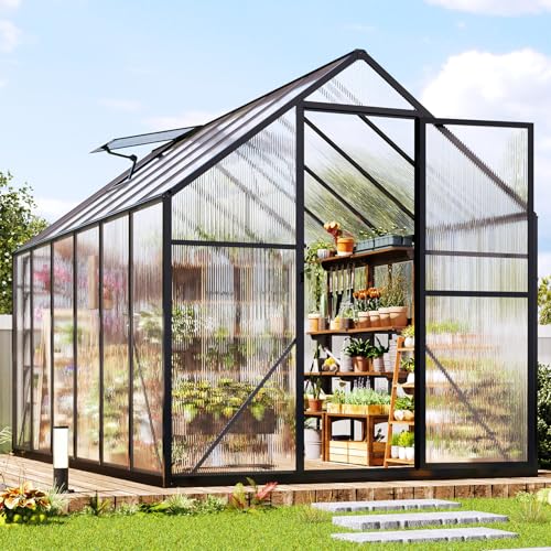 Jocisland 6x12x6.3 FT Polycarbonate Walk-in Greenhouse with Dual Doors ...