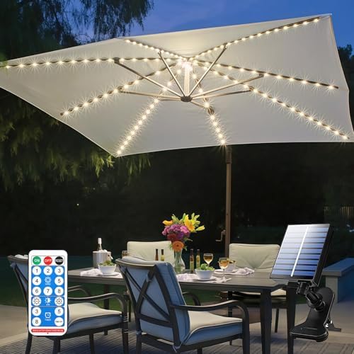 Solar Parasol Fairy Lights, Parasol Lighting with Remote Control, LED ...